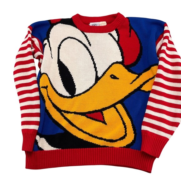 Sweaters | Mickey Co Sweater Women Medium Red Multi Donald Duck Big ...